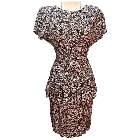 Jane Singer | Dresses | Vintage Pink And Black Floral Dress | Poshmark